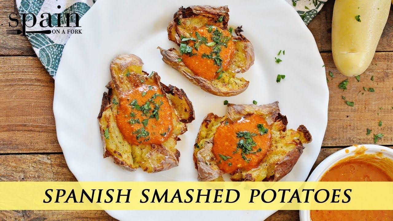 Crispy smashed potatoes with mojo picón | Spanish recipe