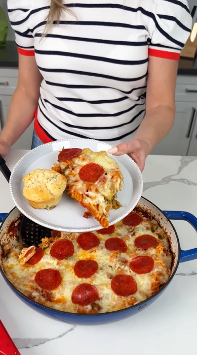 Easy dump and bake pasta casserole that tastes like comfort food