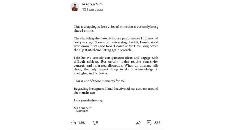 Comedian Madhur Virli apologizes after old clip with 'Cuddle nahi ...