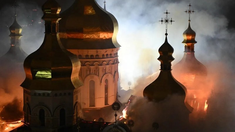 Flames engulf Kyiv cathedral as Russia unleashes deadly barrage