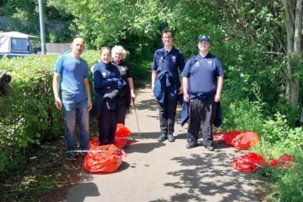 Police cadets and volunteers join litter pick to clean up area