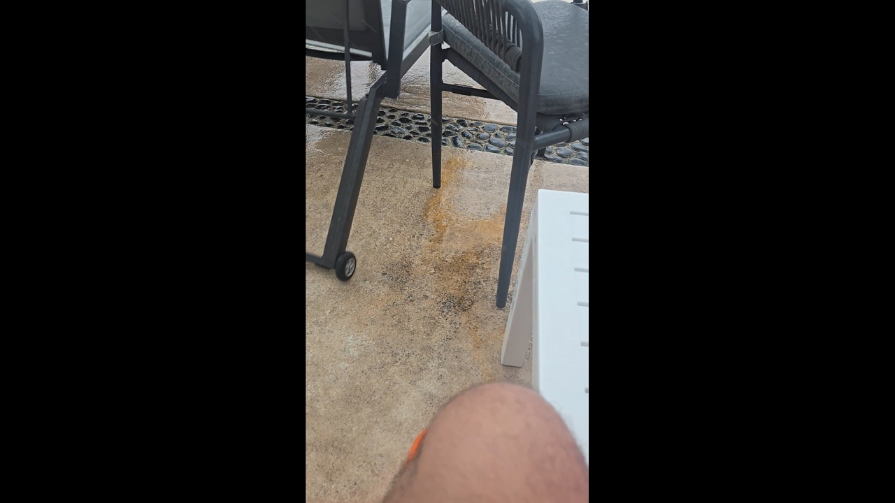 Wild winds toss lounge chairs into Cancun pool!