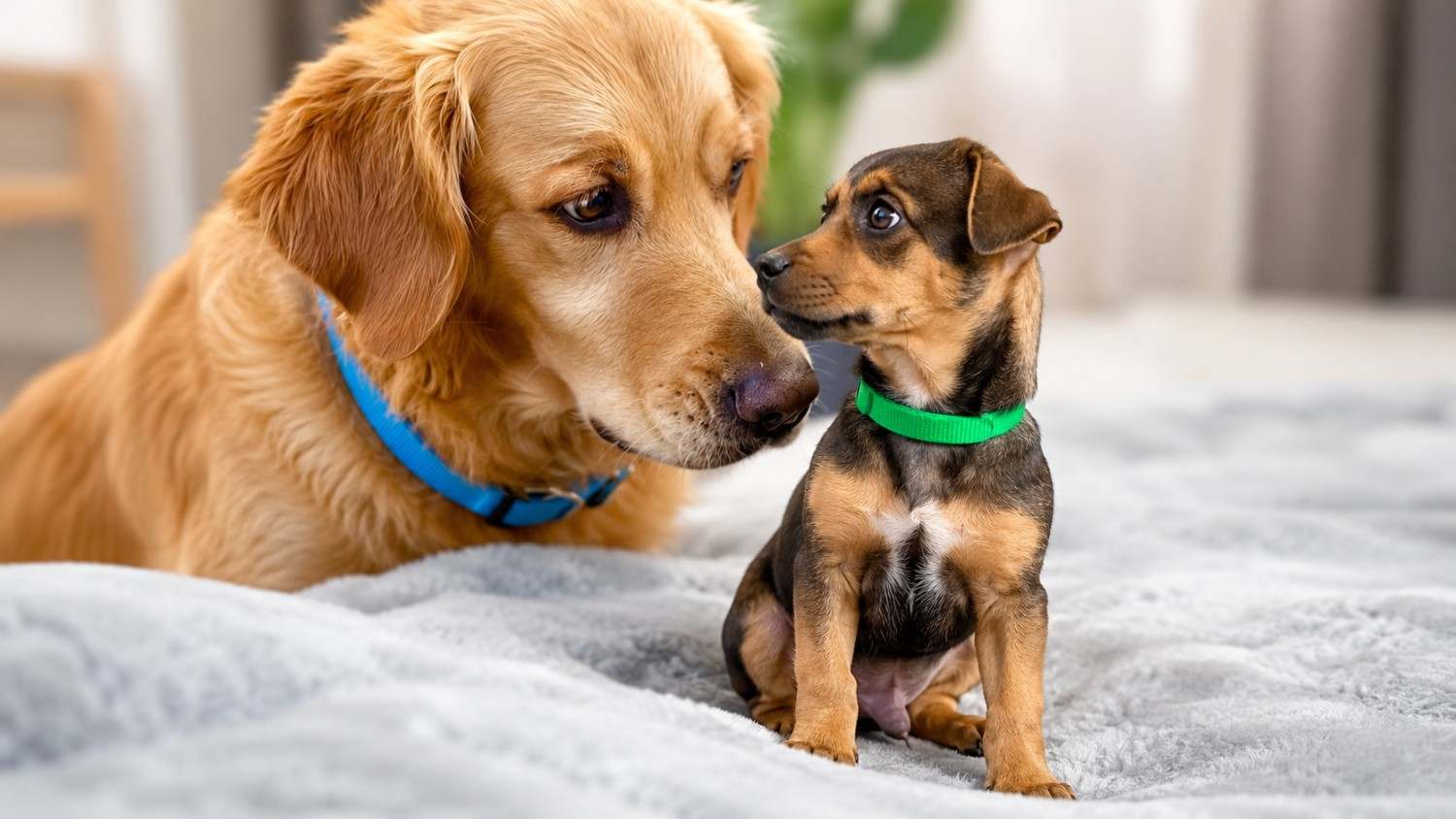 Golden retriever first month with tiny rescue puppies