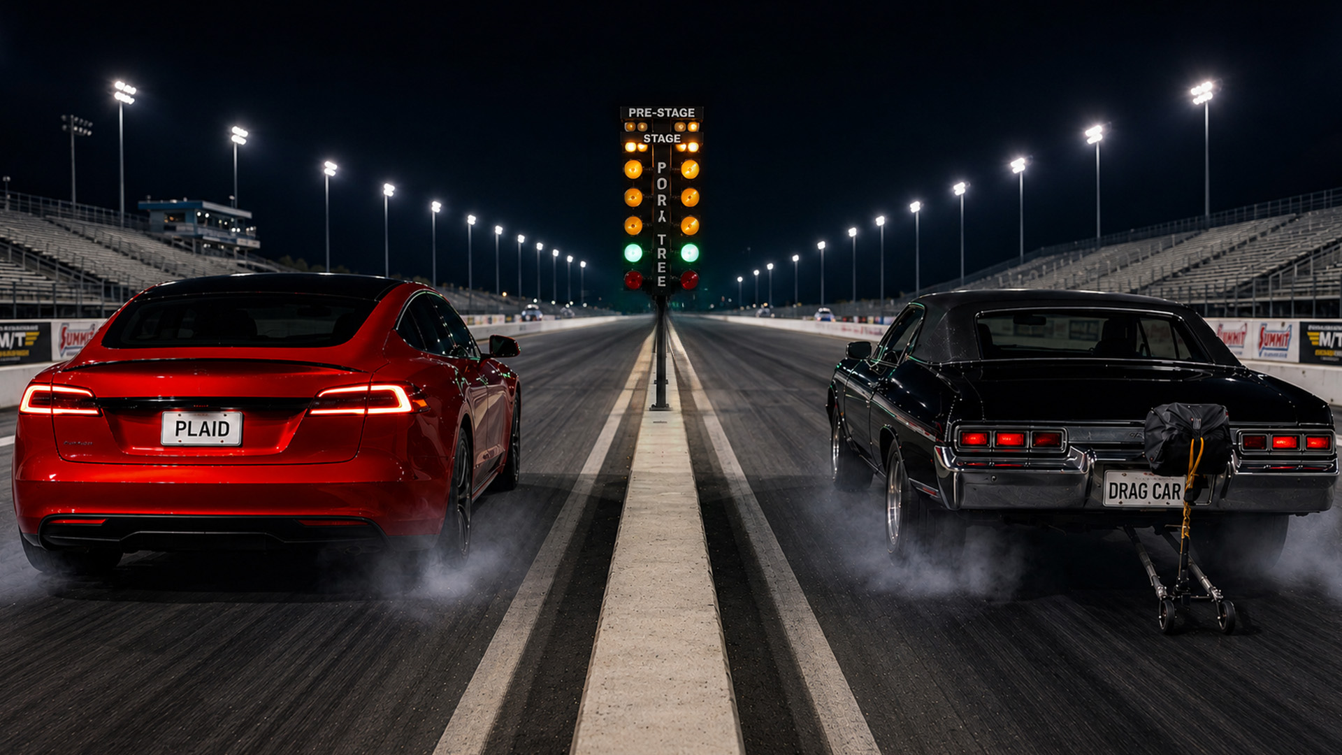 Is a 2500HP Chevy Impala faster than a Tesla Plaid in drag race?