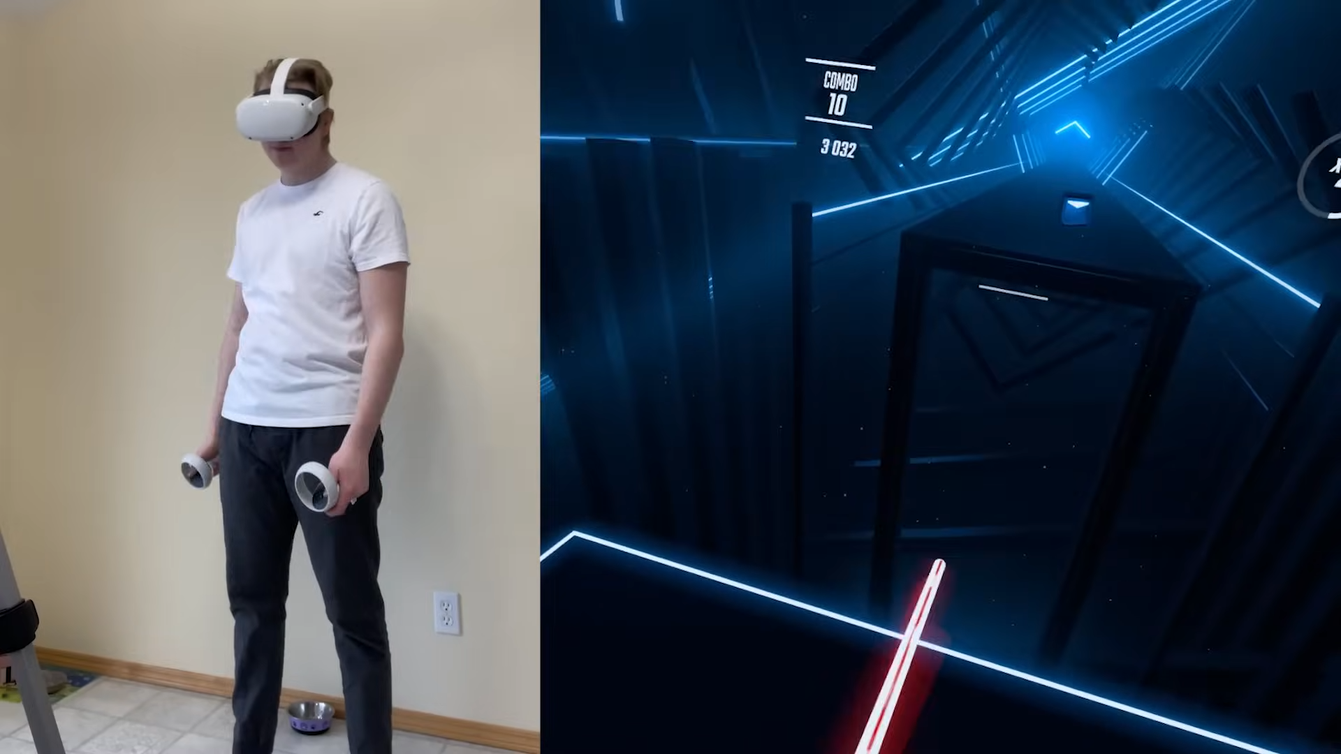 This video shows his first time trying virtual reality