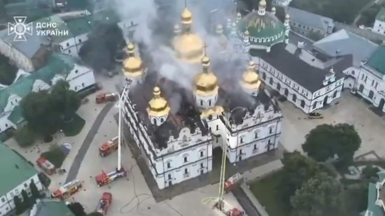 Video: Russian strikes set Kyiv's 1,000-year-old monastery complex ablaze
