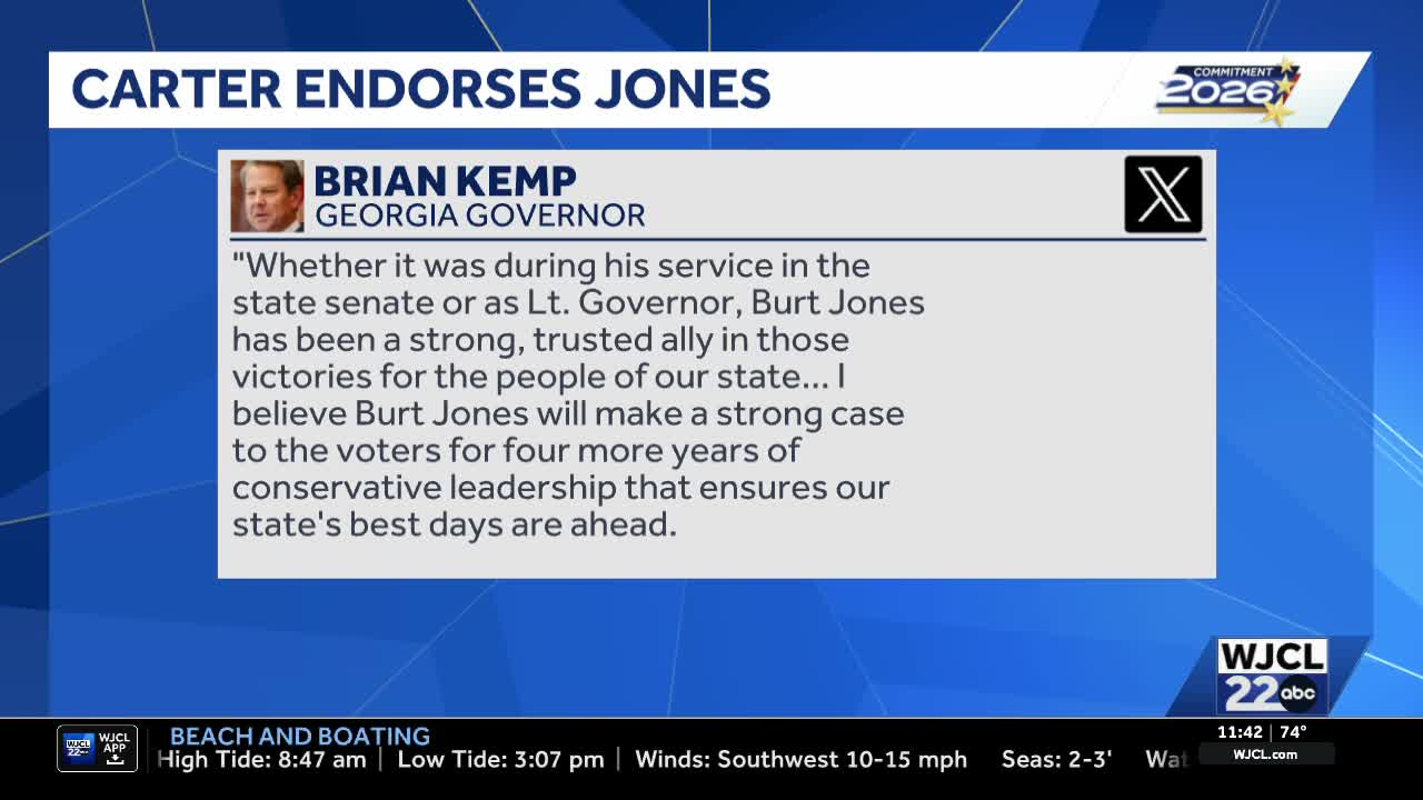Kemp endorses Burt Jones for Georgia governor