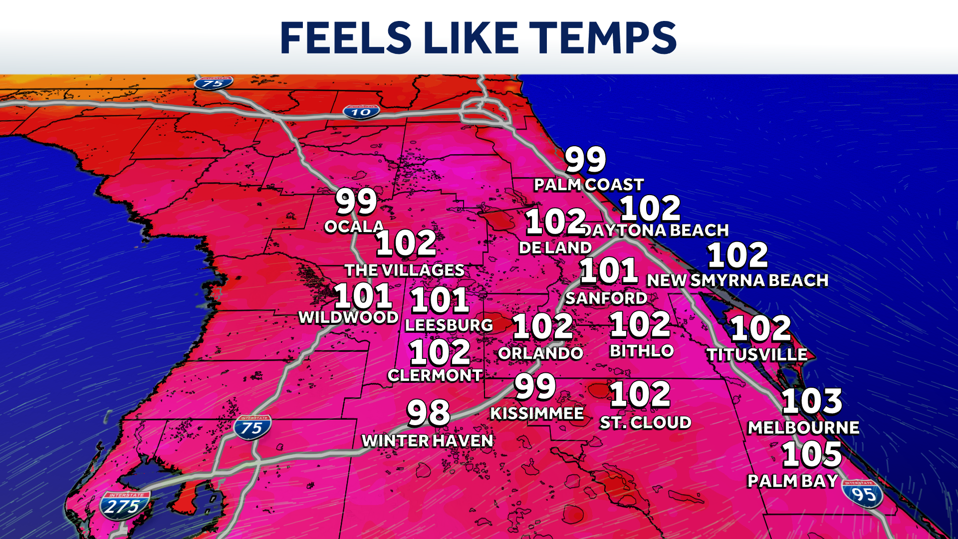 Rising humidity pushing Central Florida heat index above 100 degrees