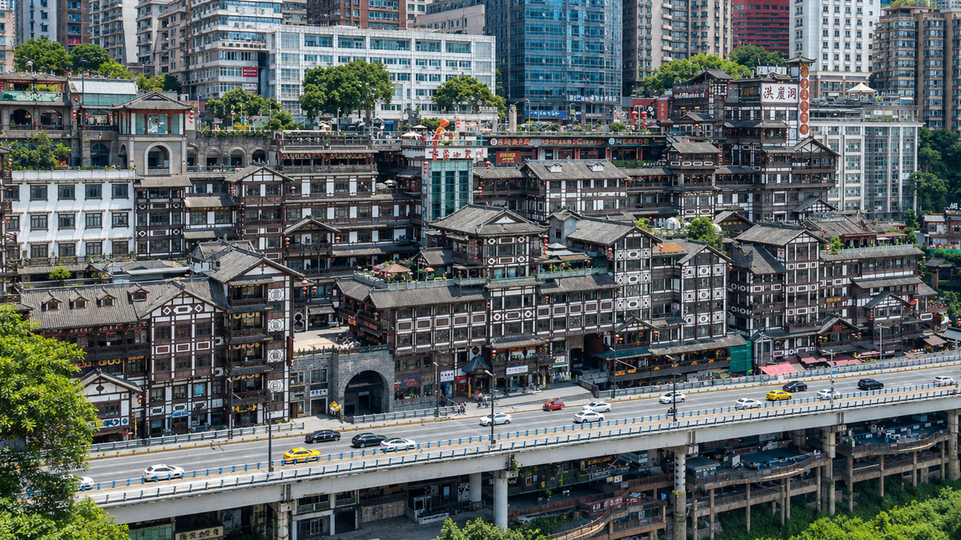 Walking above China’s traditional streets hidden below the highway