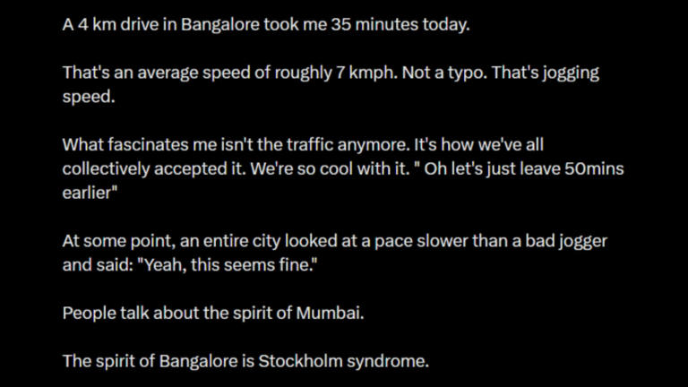 4 km in 35 minutes: Bengaluru man says city's traffic has reached ...