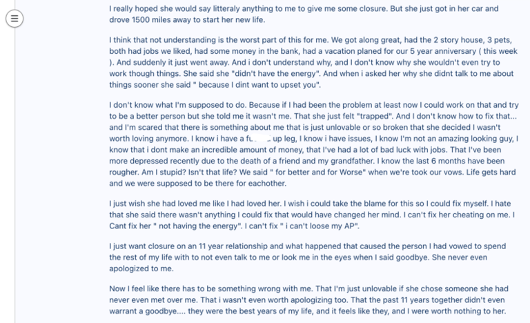His wife left him for a man she never met in real life, and drove 1,500 ...