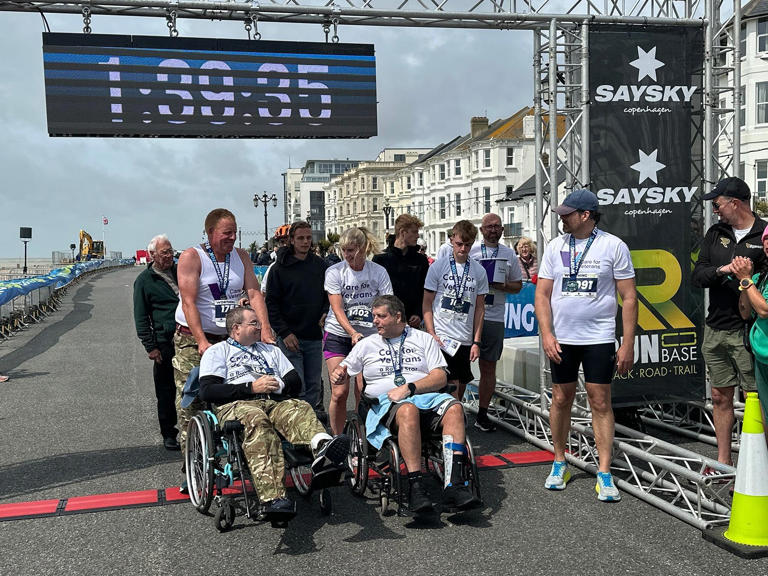 RAF veteran walks across 10k finish line after devastating stroke