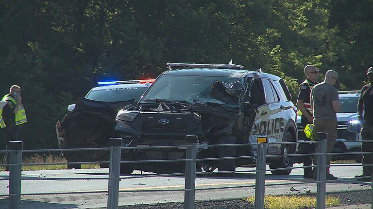 Part of I-64 shut down following crash involving police cruisers