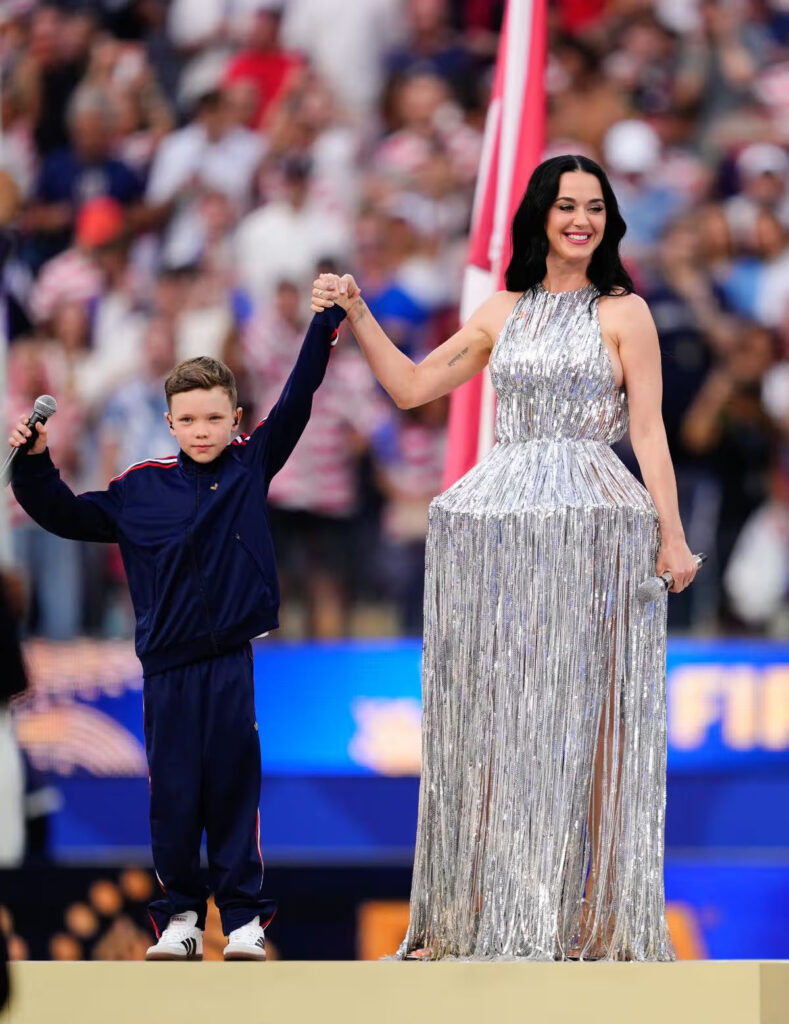 Katy Perry opens USA v Paraguay World Cup match in Stella McCartney
