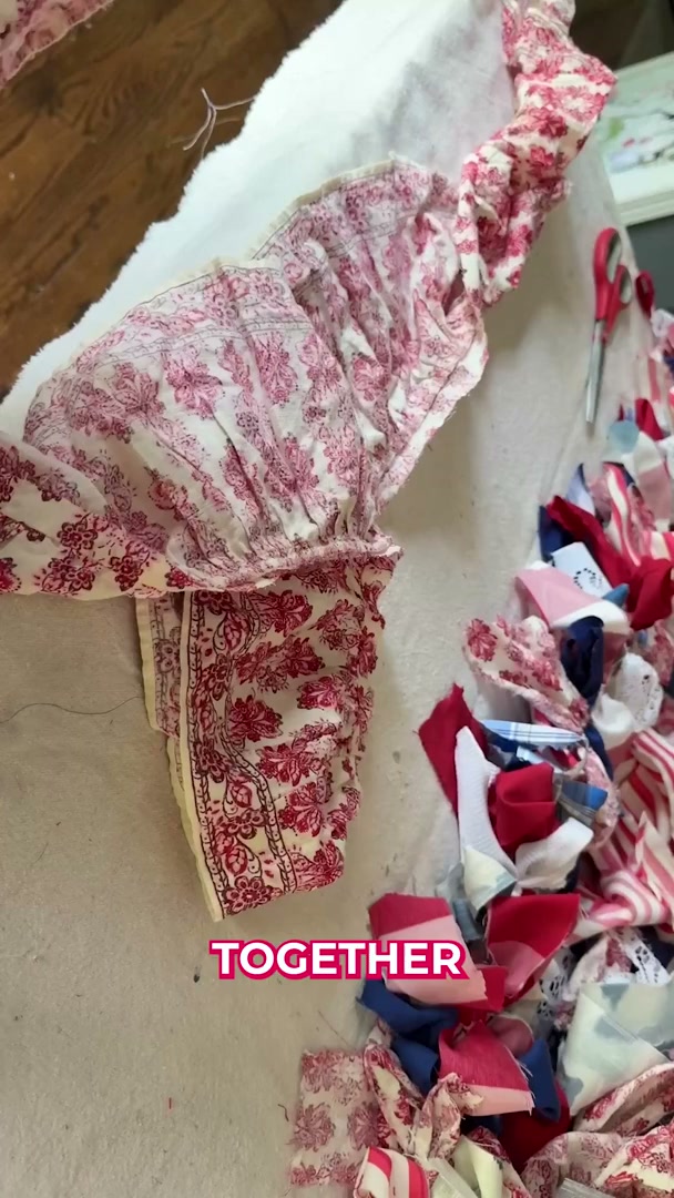 I'm ripping up thrift store shirts for this stunning all-American porch ...