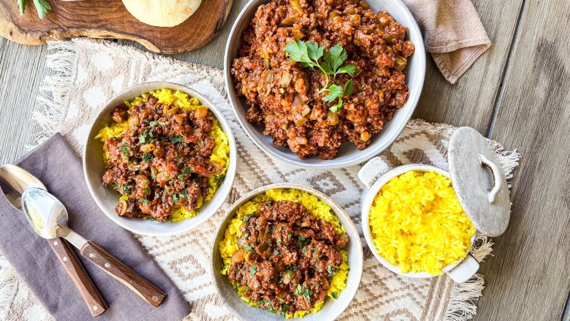 Picadillo (Cuban ground beef) with saffron rice recipe