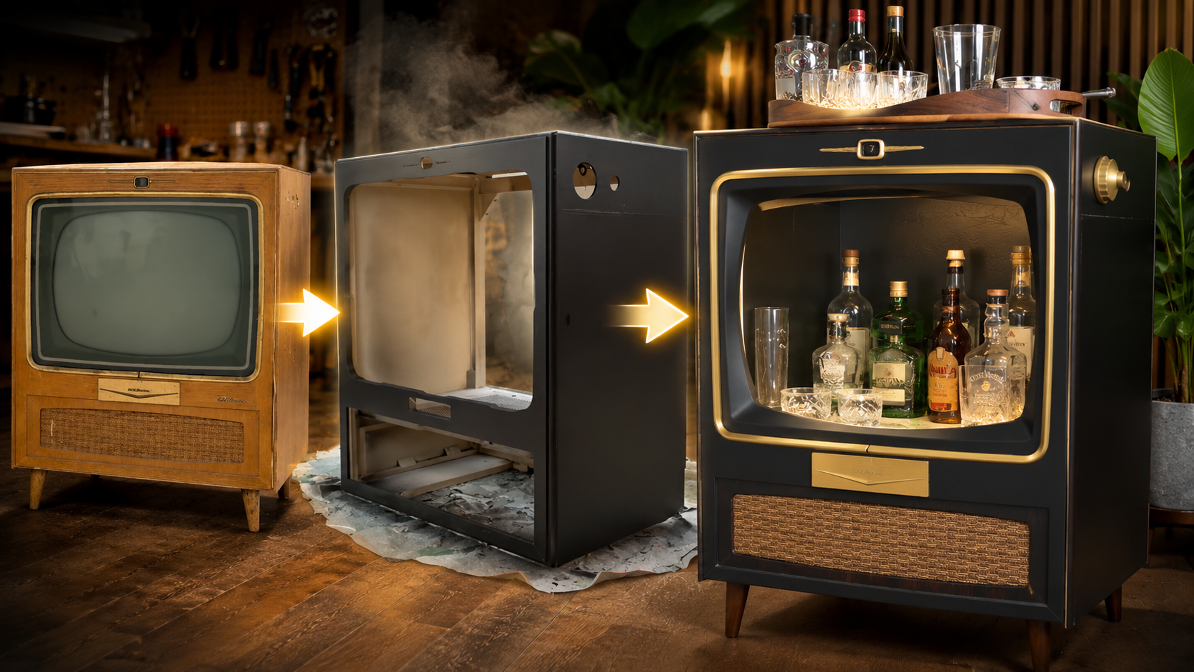 This broken vintage TV became a high-end bar