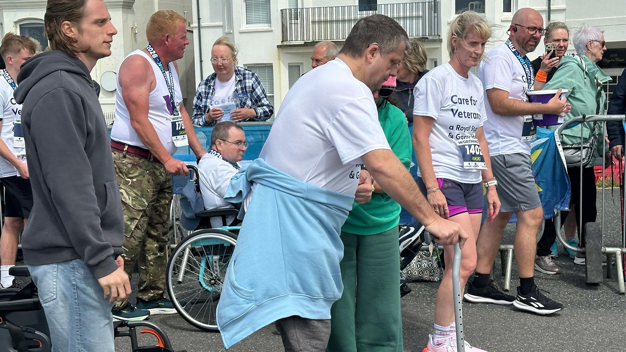RAF veteran walks across 10k finish line after devastating stroke