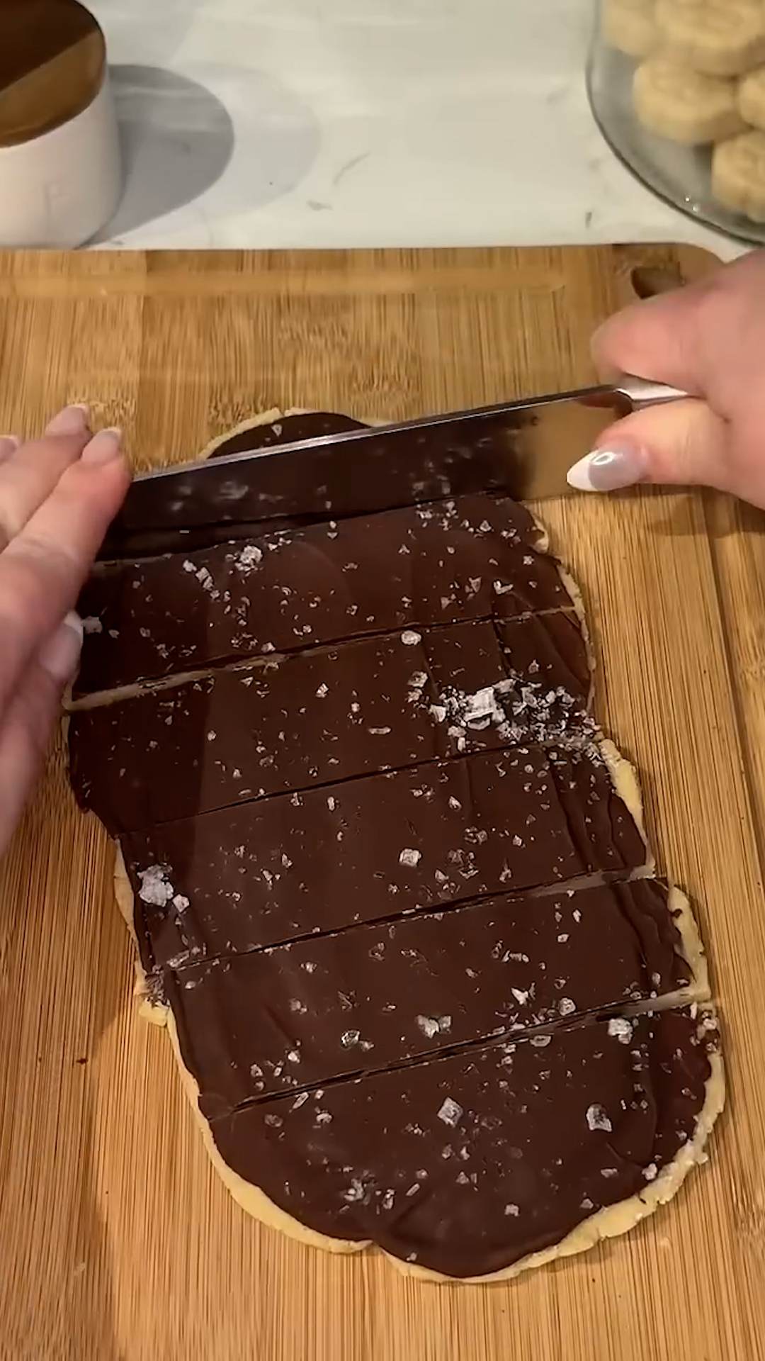 Safe-to-eat dough frozen into snackable chocolate bark pieces