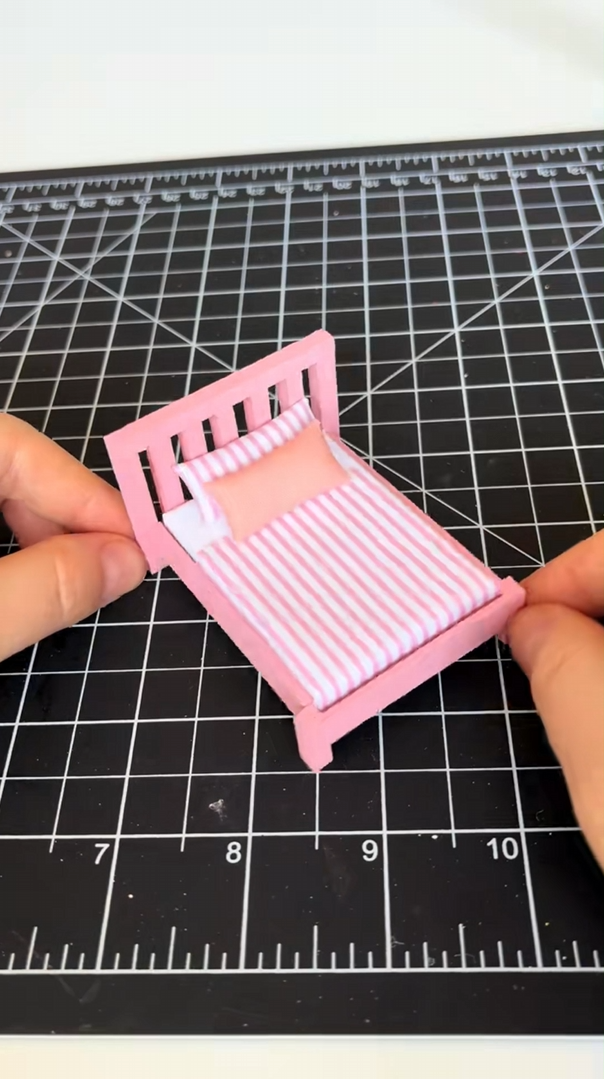 Mini Dollhouse Bed Pink And White Striped Bedding Handmade