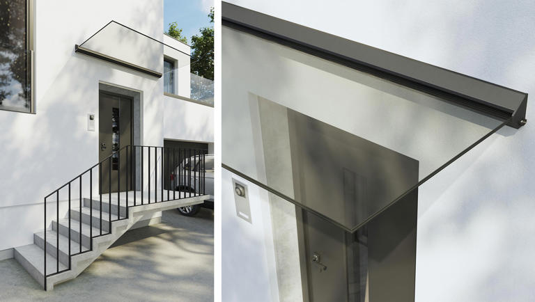 Skleněné stříšky – designový šperk u vchodu do domu