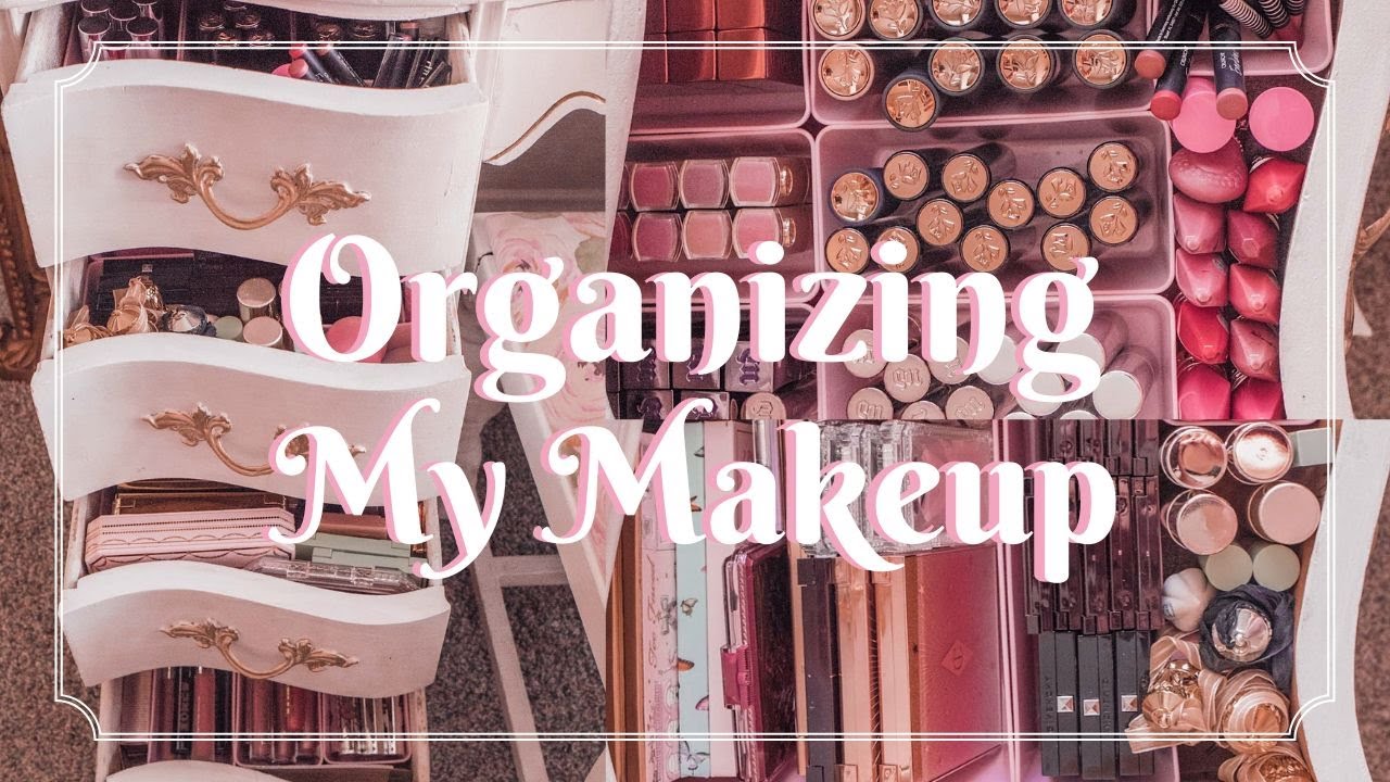 Organizing a feminine makeup collection and vanity space