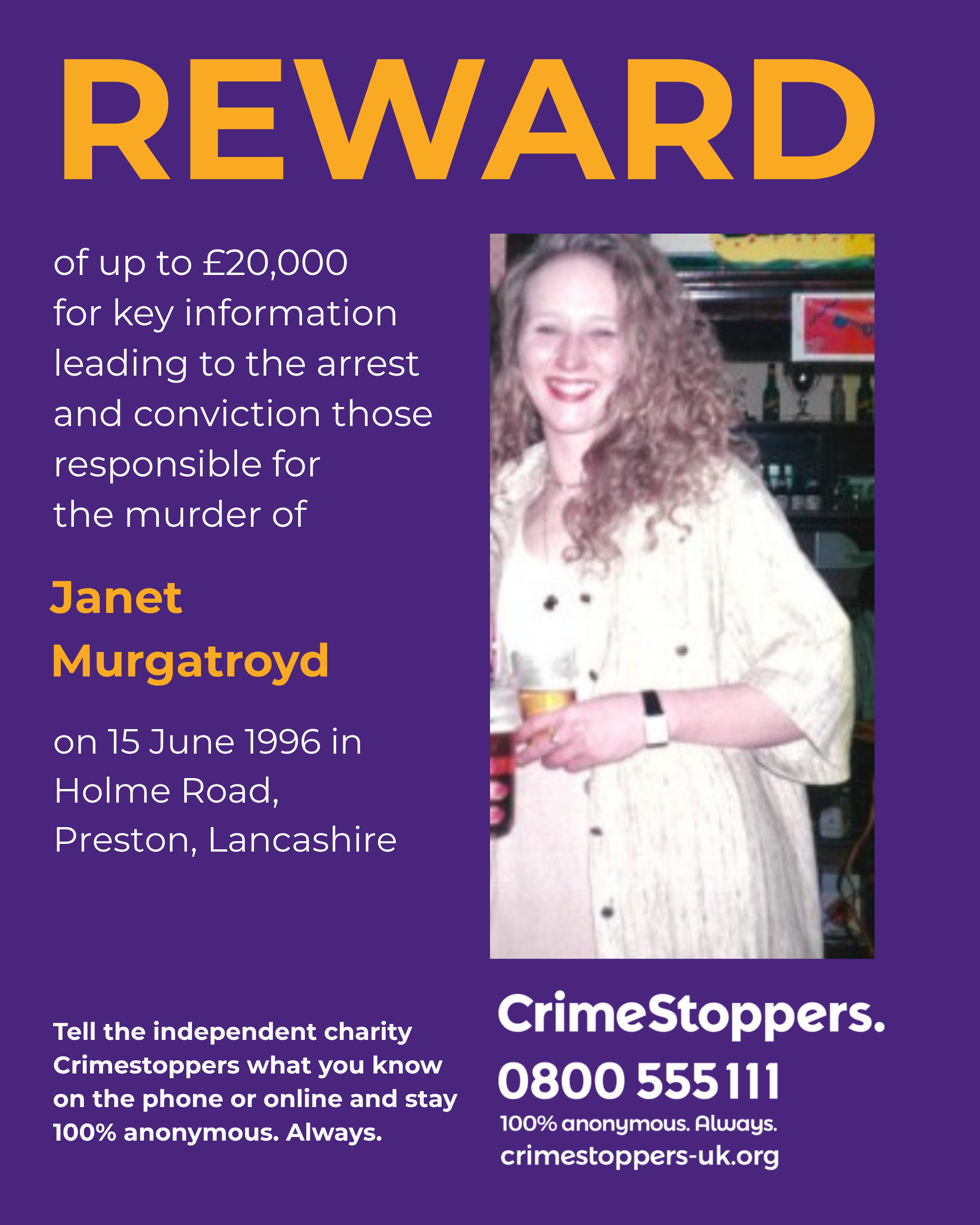 Janet Murgatroyd: Details on the £20,000 Crimestoppers reward for ...