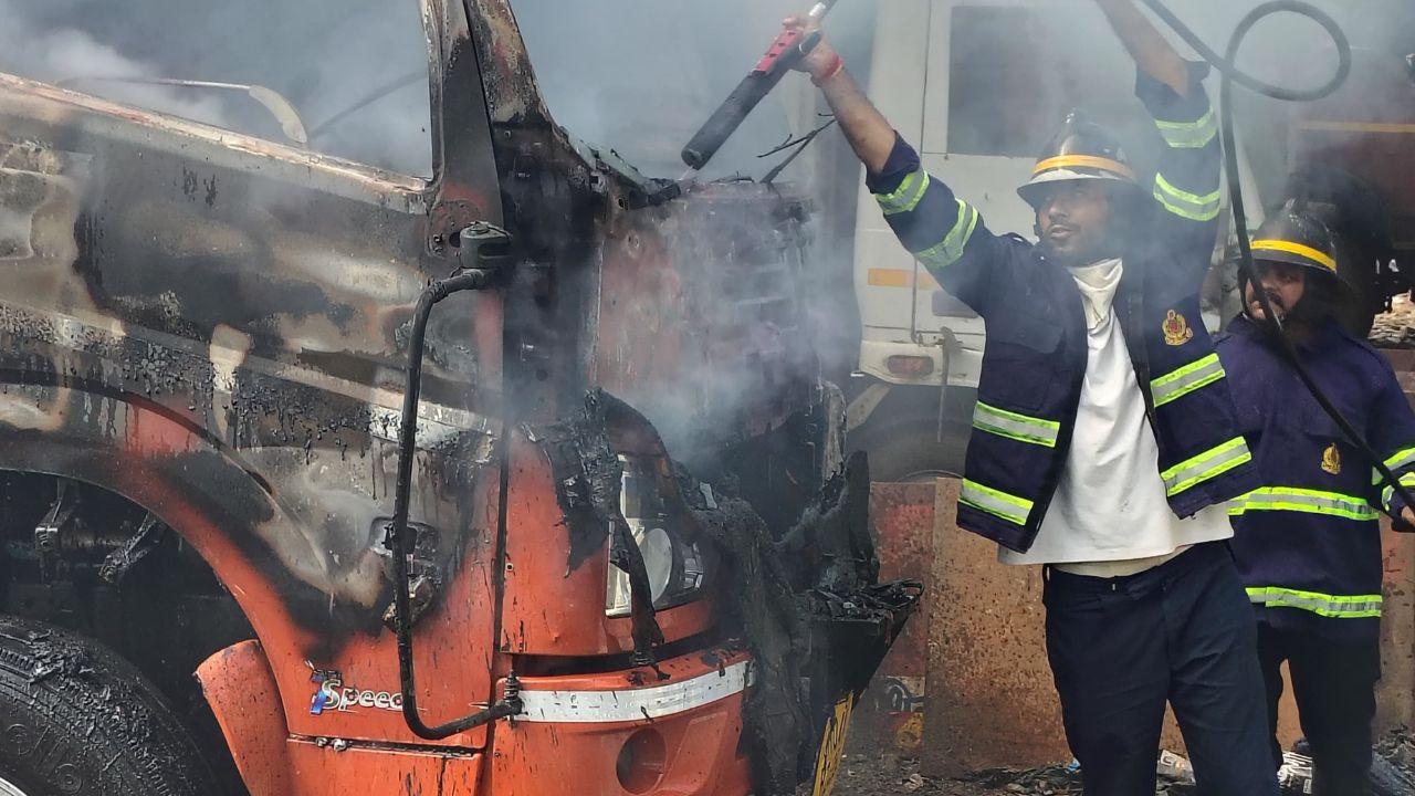 In photos welding sparks blaze in truck at Kalwa garage in Thane