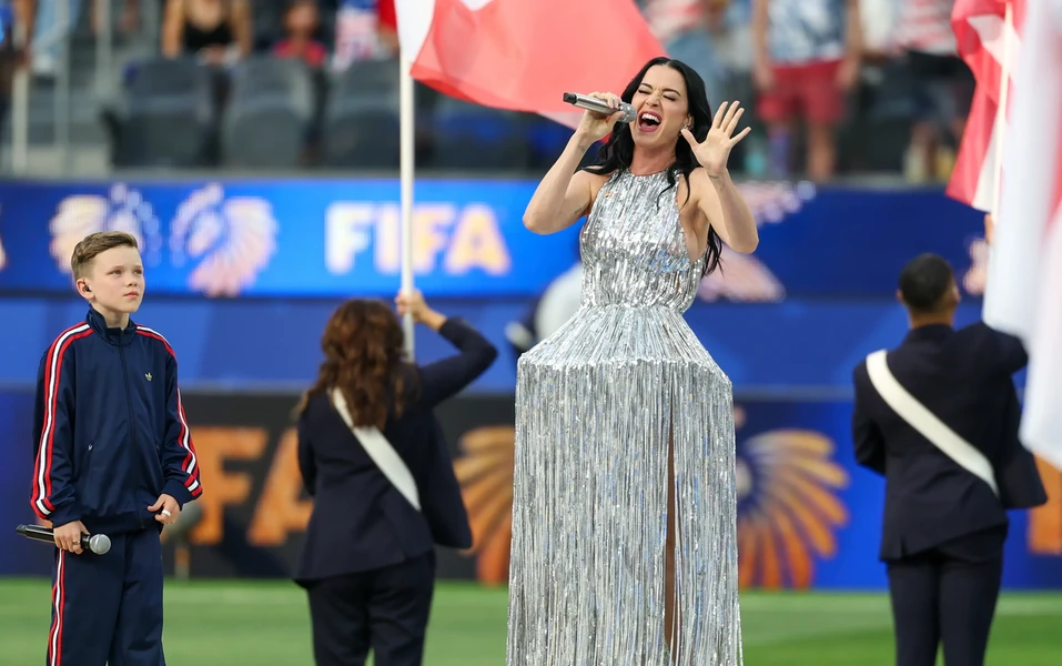 Katy Perry's silver-fringed gown lights up World Cup stage