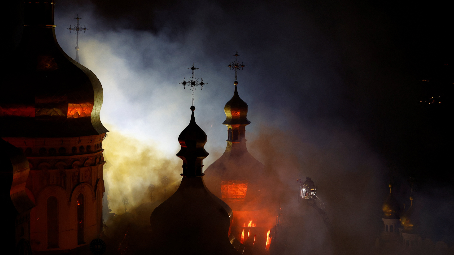 One of Ukraine's most sacred sites burns after Russian strike