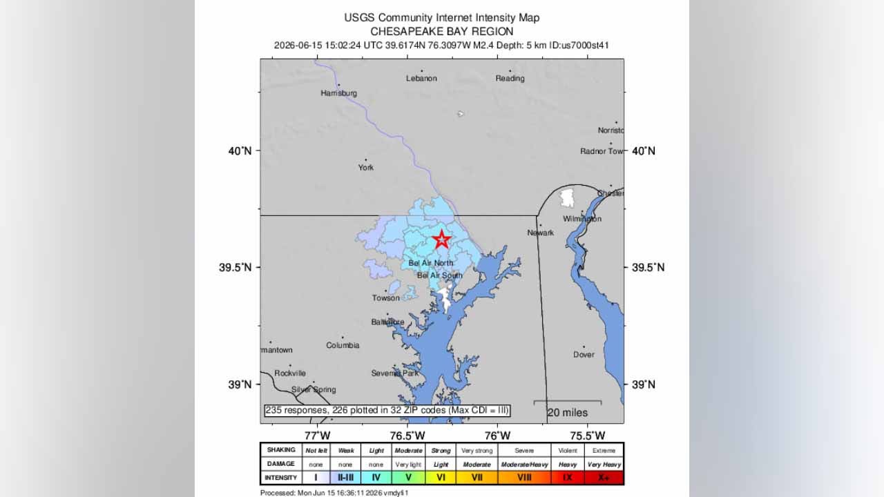 Maryland earthquake: Magnitude 2.4 rattles Bel Air North area Monday ...
