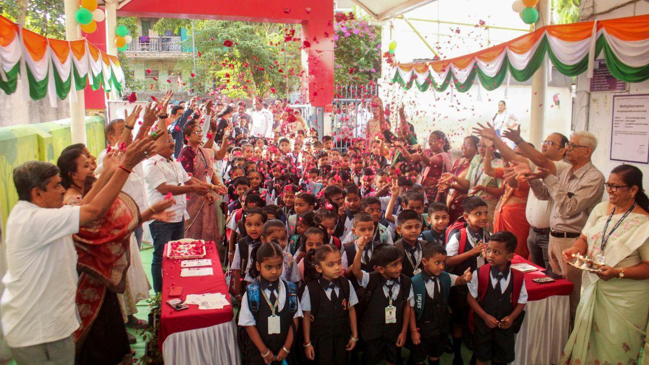 In photos Maharashtra school kids resume classes after summer vacation