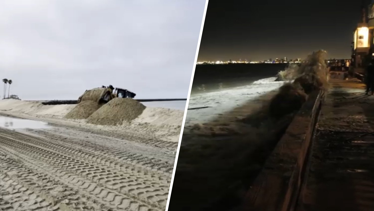 King tides wash away berms and leave some Long Beach streets covered in mud