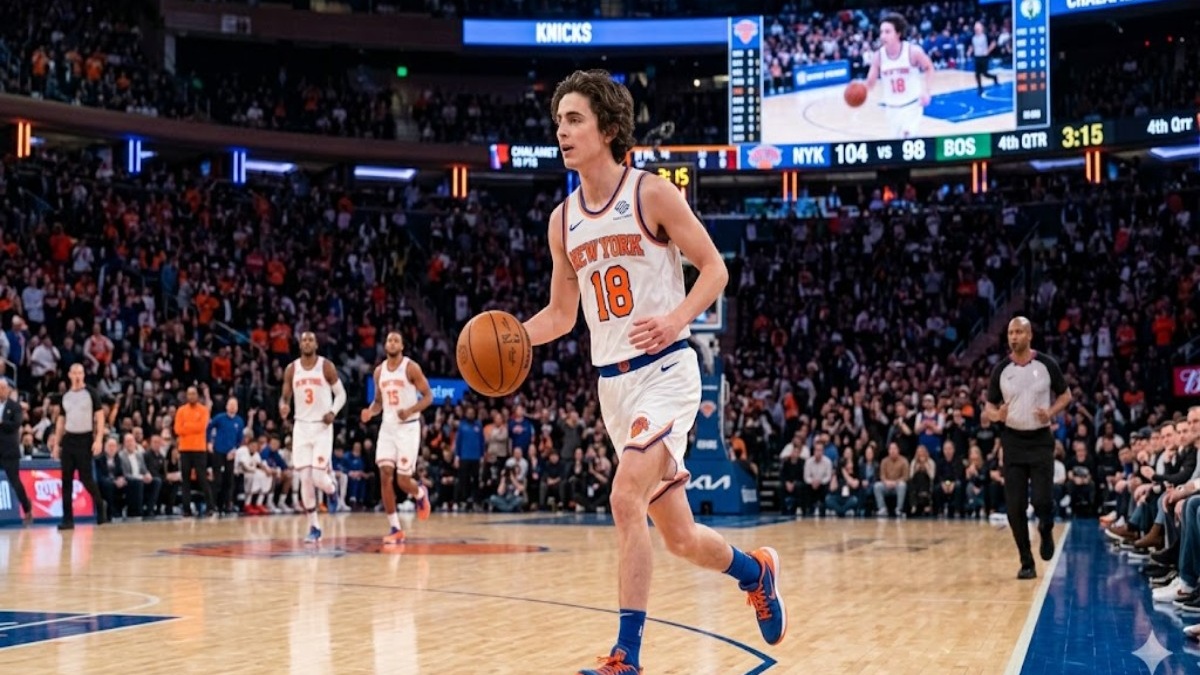 Timothée Chalamet steals the spotlight during Knicks' NBA title ...
