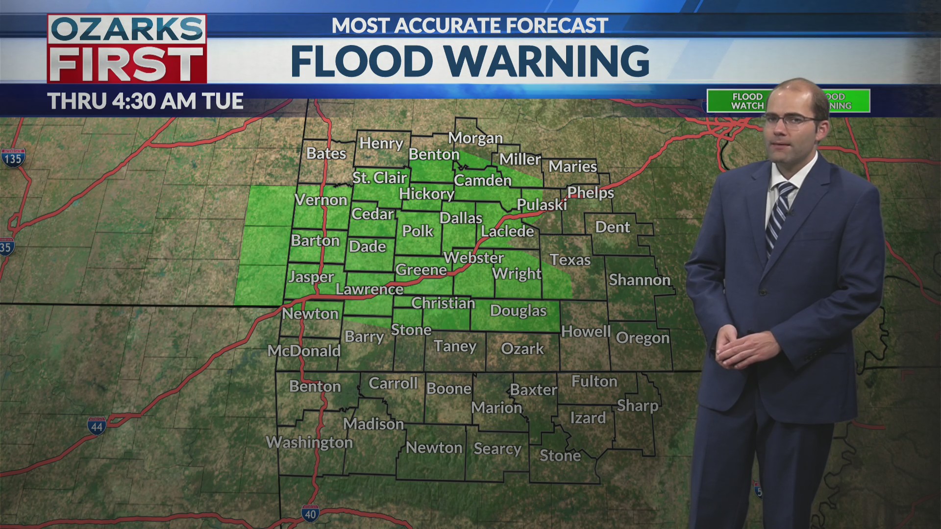 Flood waters receding, nice today and Tuesday