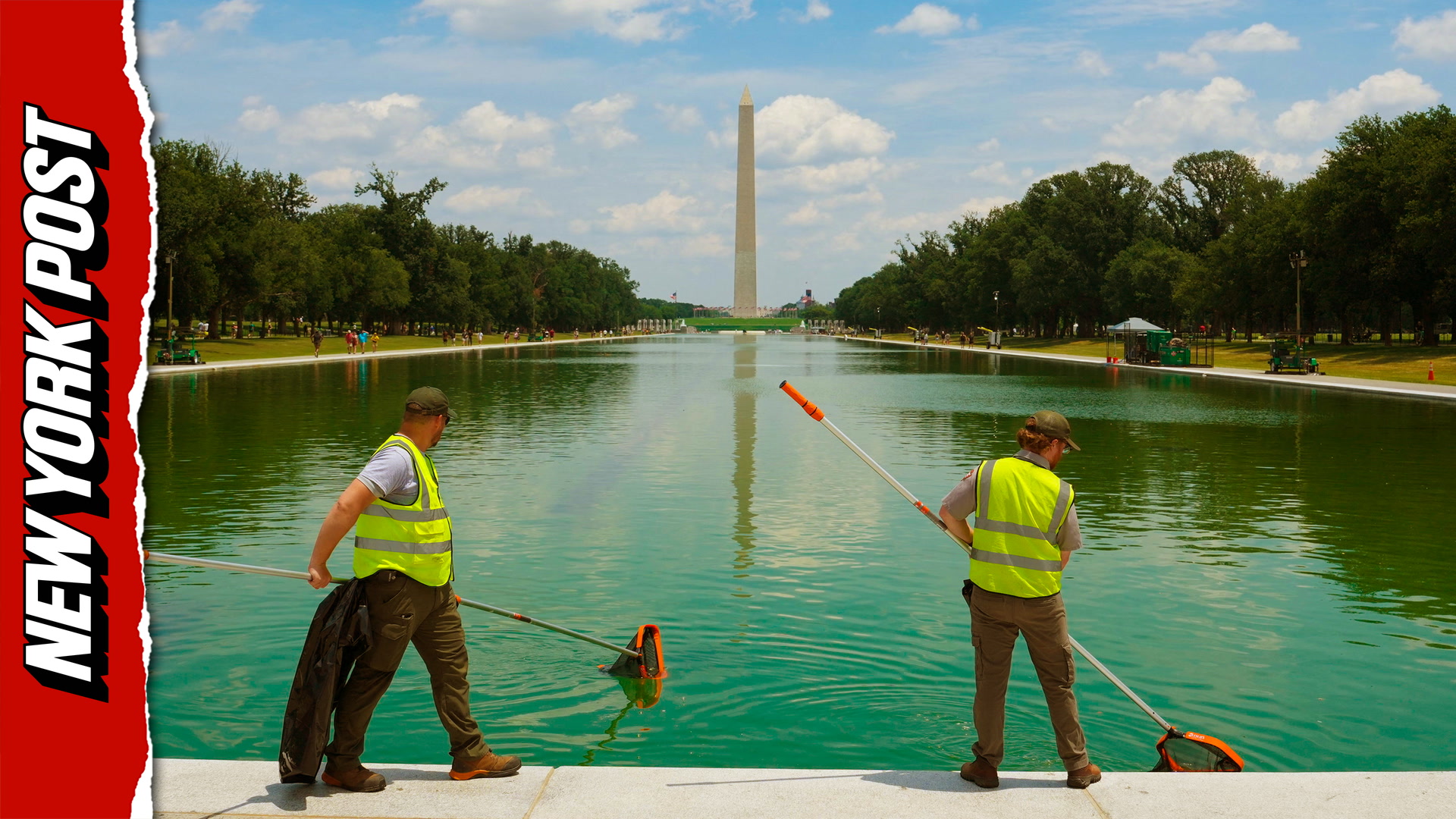 Trump's 'American flag blue' reflecting pool turns green after algae ...