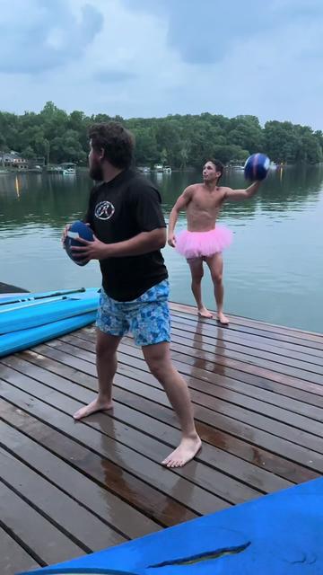 Lake football stunt ends with tutu and milk chaos