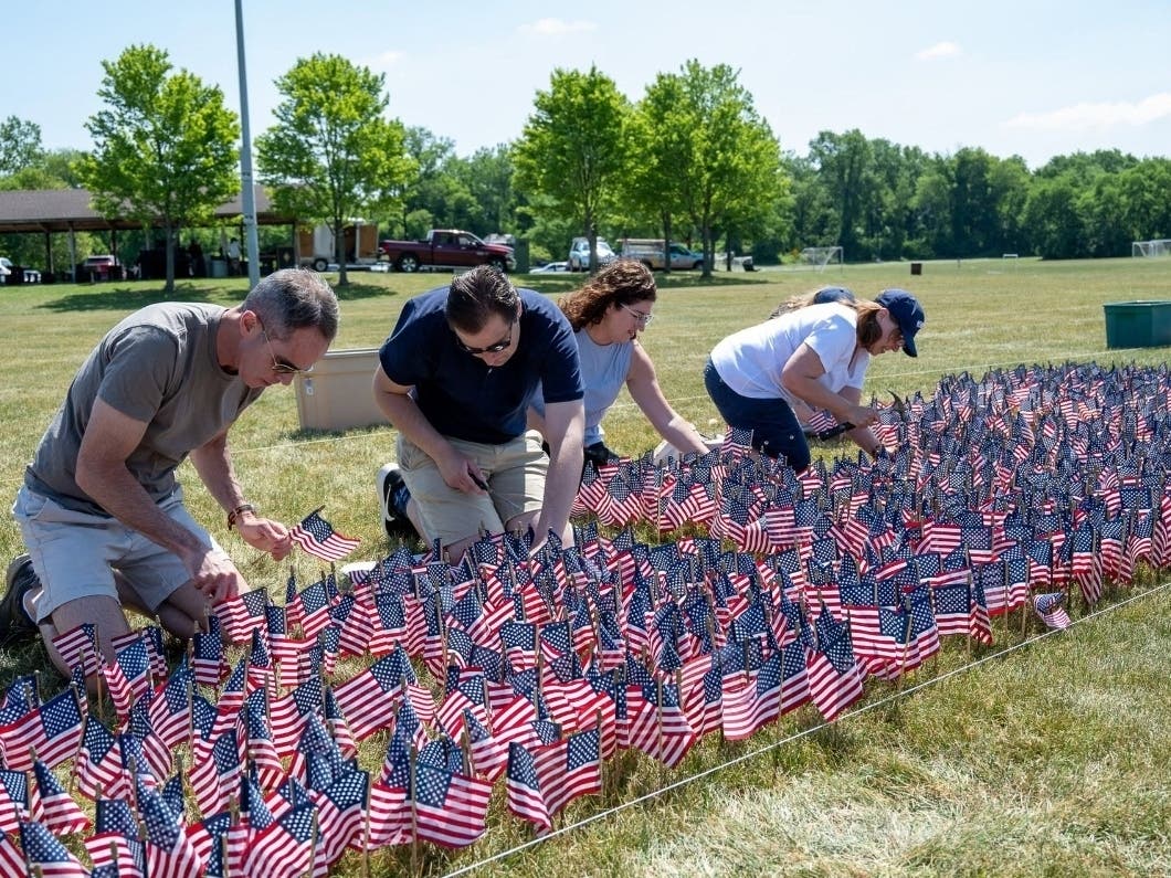 American flags planted at Falls Twp. Community Park