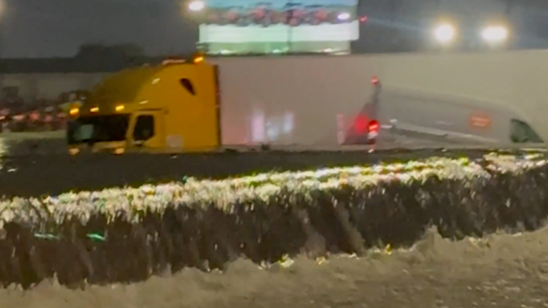 Floodwaters trap vehicles on Interstate 35 in Waco