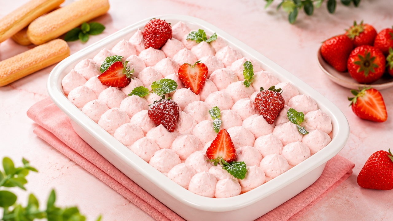 Strawberry cream dessert with ladyfingers