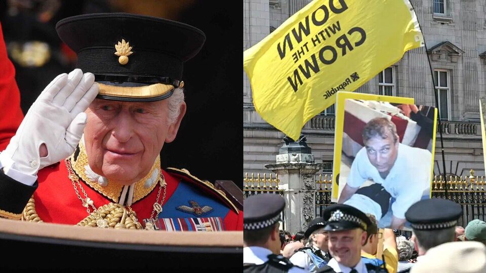 Protestors hold ex Prince Andrew, Jeffrey Epstein images outside ...
