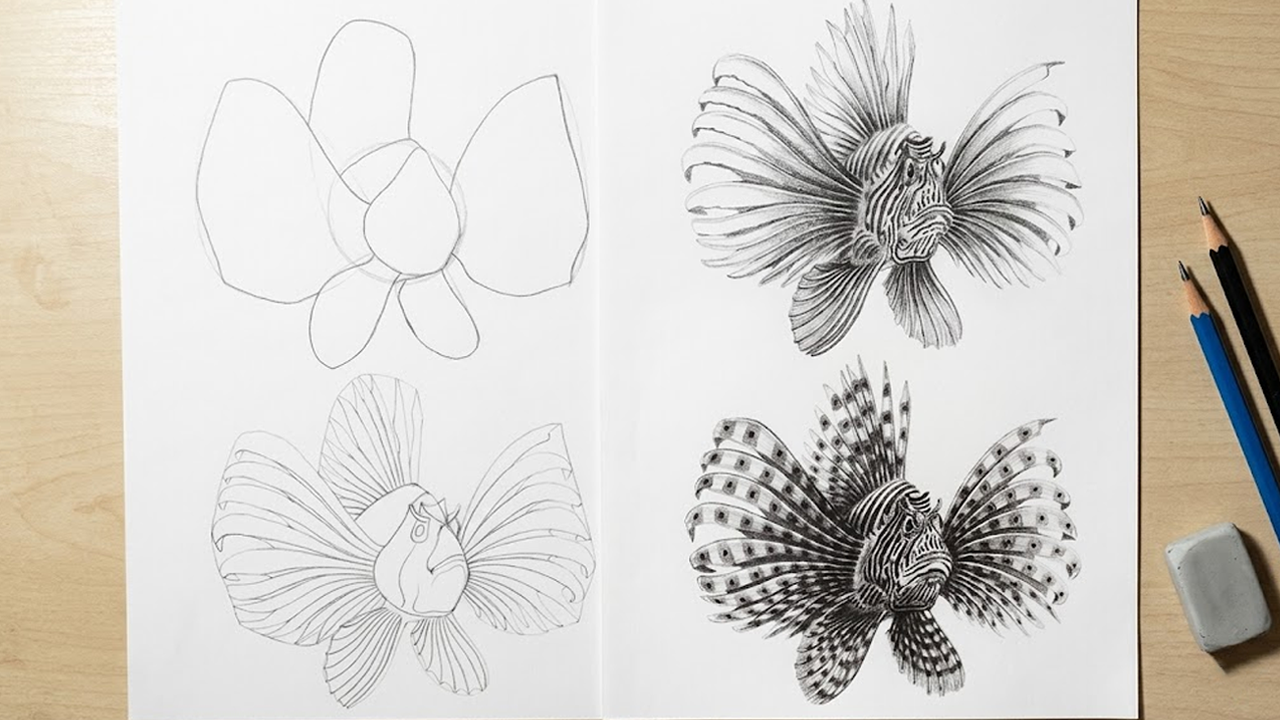 Professional Lion Fish Pencil Drawing Tutorial for Ocean Art Lovers Sketch