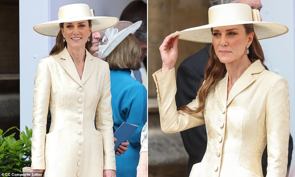 Kate champions British fashion in custom silk damask coat dress