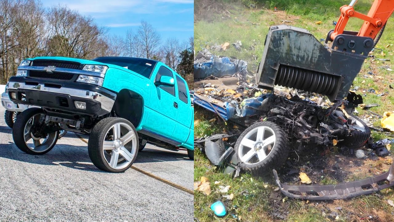 Watch this truck get mulched in seconds