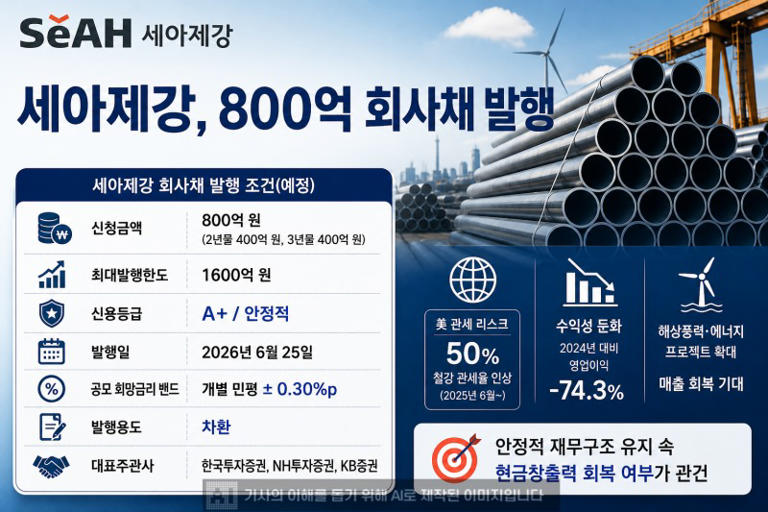 [DCM] 세아제강, 800억 회사채 발행…실적 반등 여부에 쏠린 시선