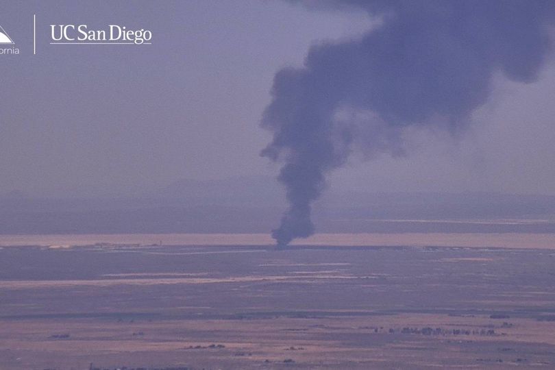 Massive smoke plume rises over Edwards Air Force Base after bomber ...