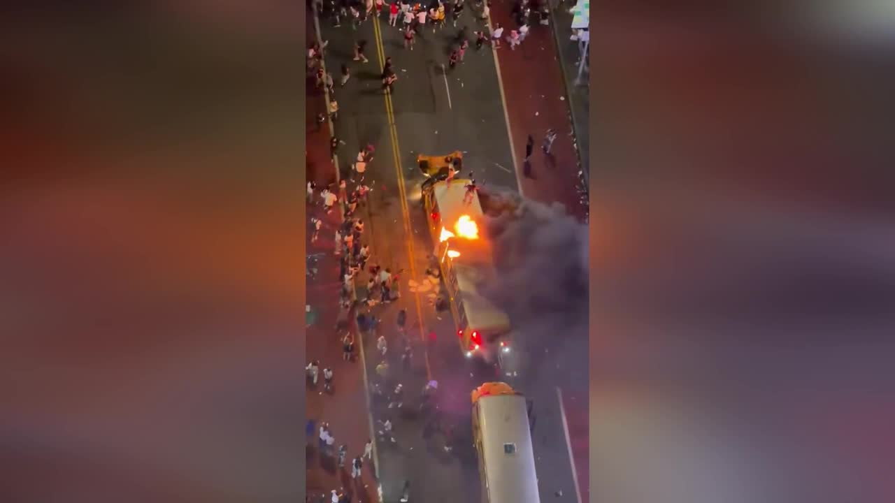 Chaos erupts in NYC: School buses torched amid wild Knicks celebration