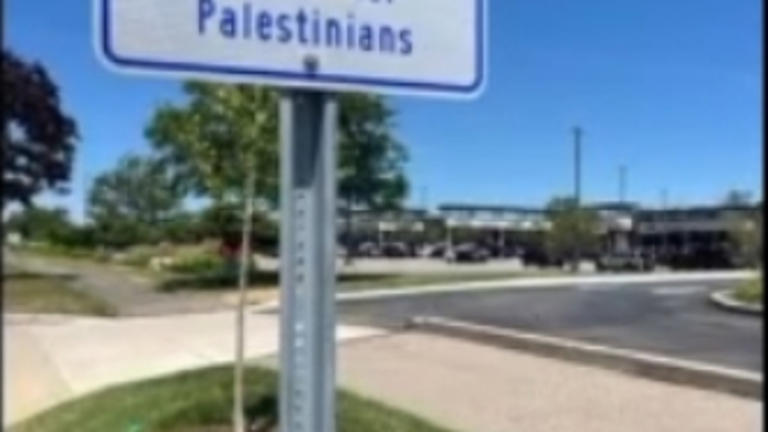 'Voices for Palestinians' adopt a road near Temple Israel leads to sign ...