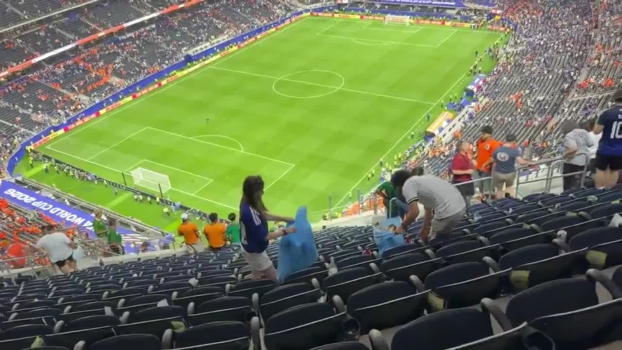 Japanese fans win hearts cleaning AT&T Stadium after thrilling 2-2 draw