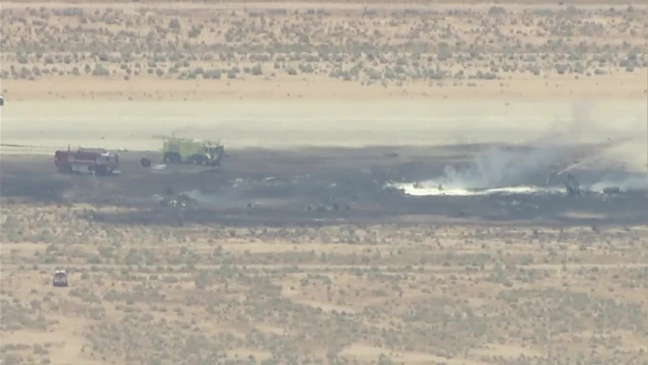 Video shows wreckage of B-52 crash at Southern California Air Force base